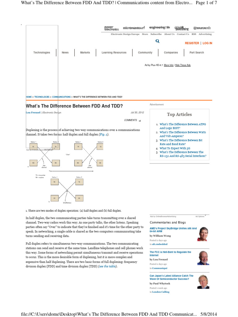 FDD Vs TDD | PDF | Duplex (Telecommunications) | Cellular Network