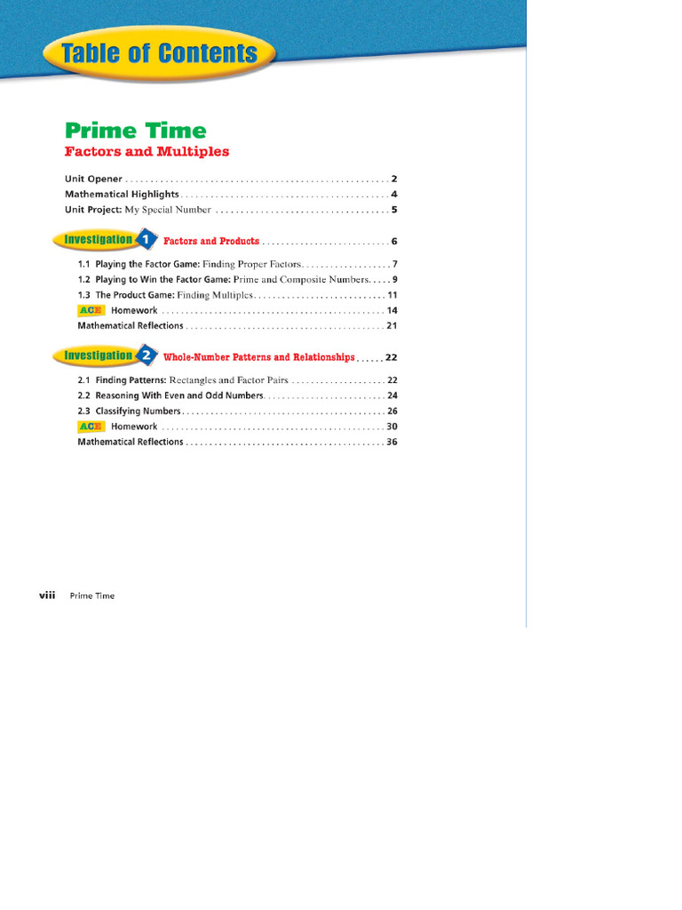 Connected Mathematics 2 - Prime Time - Factors and Multiples-Pearson ...
