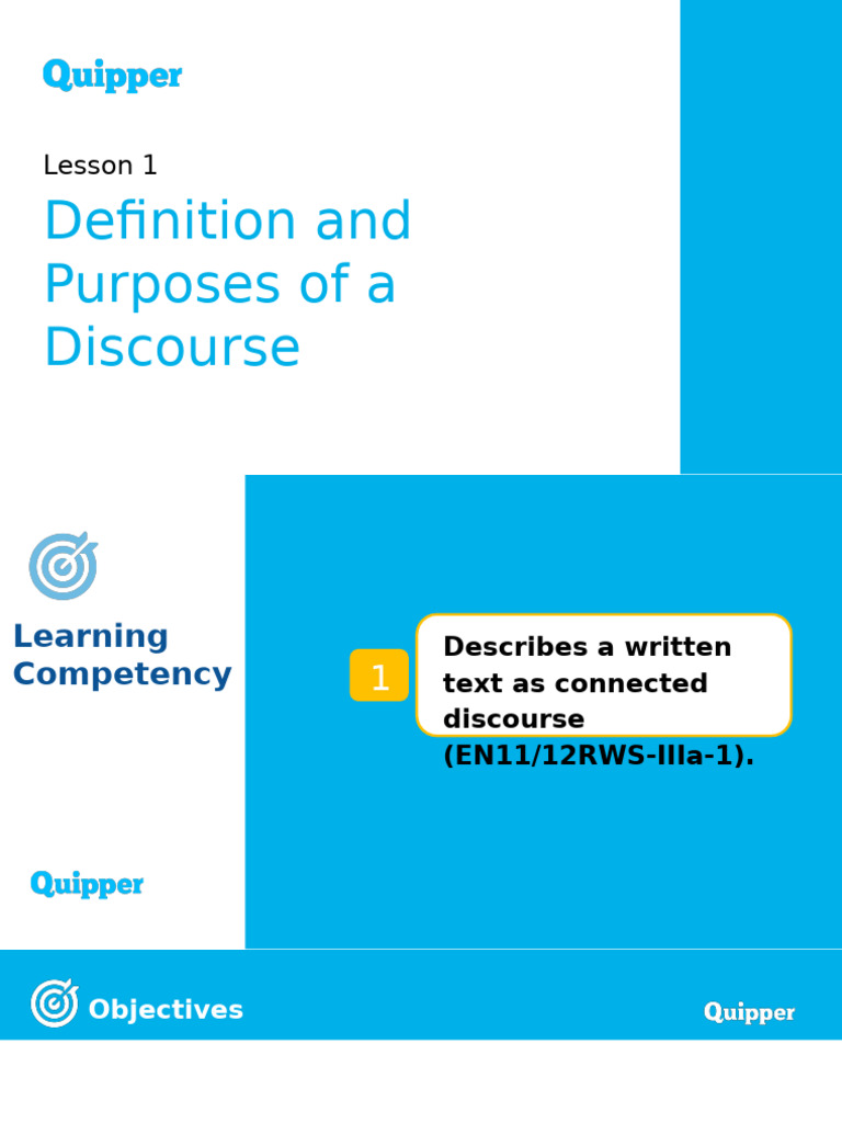 RW 11 12 W1 Definition and Purposes of Discourse | PDF | Question | Poetry