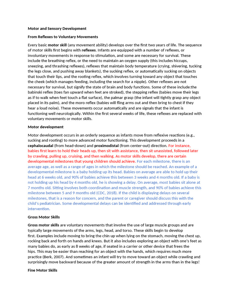 LSD Motor and Sensory Development (1) Motor Develop | PDF | Senses ...