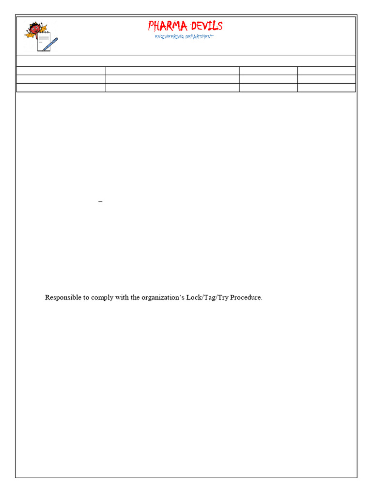 SOP For LOTO Lock Out Tag Out | PDF | Safety | Manufactured Goods