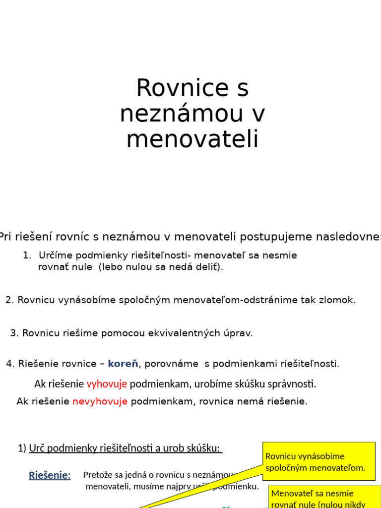 Rovnice S Neznámou V Menovateli 1 | PDF