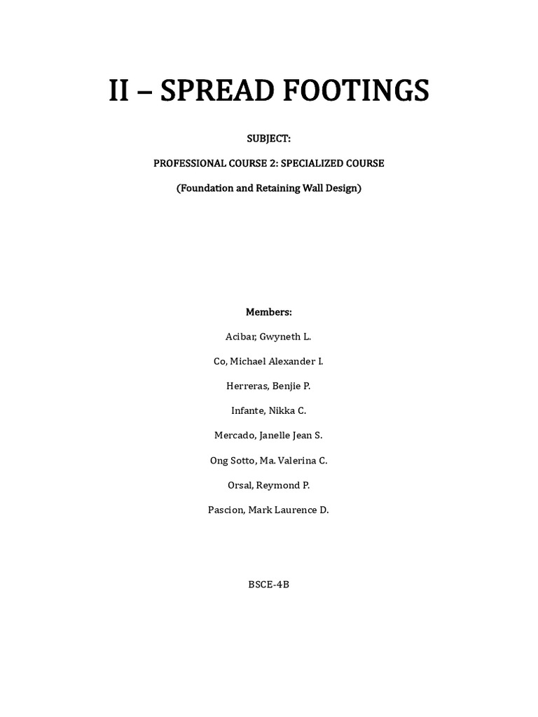 Group 1 Spread Footings | PDF | Foundation (Engineering) | Stress ...