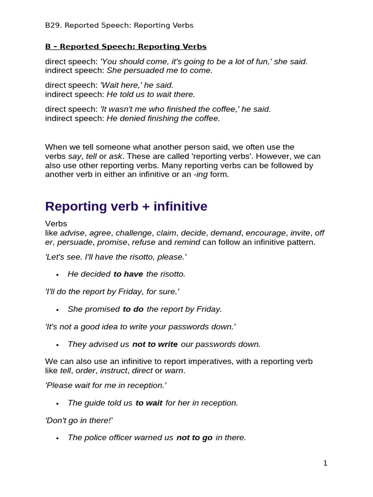 B_reported_speech_reporting_verbs_29 | PDF | Semantic Units