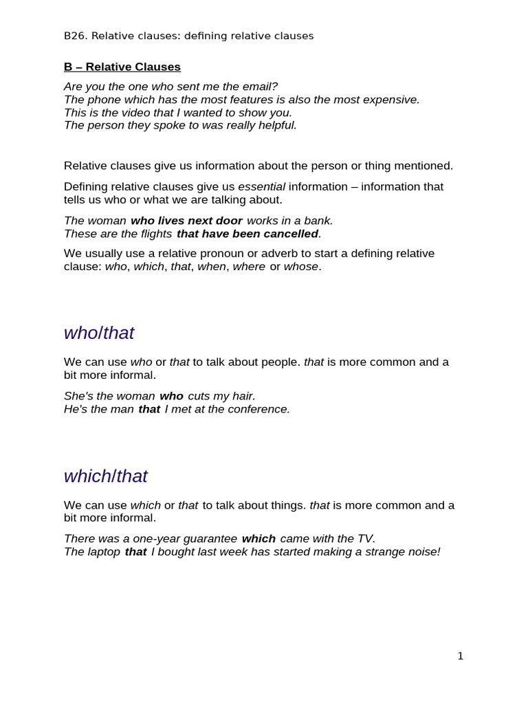 B Relative Clauses Defining 26 | PDF | Linguistic Morphology | Linguistic Typology