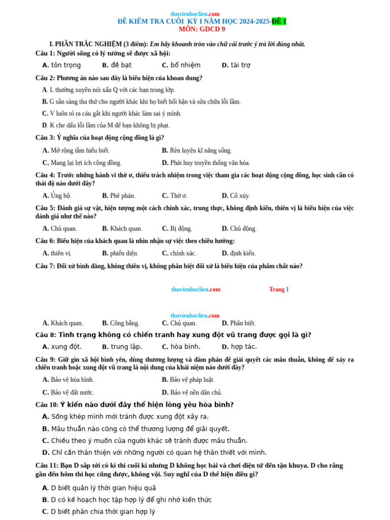 Bo de Kiem Tra Cuoi HK1 GDCD 9 KNTT | PDF