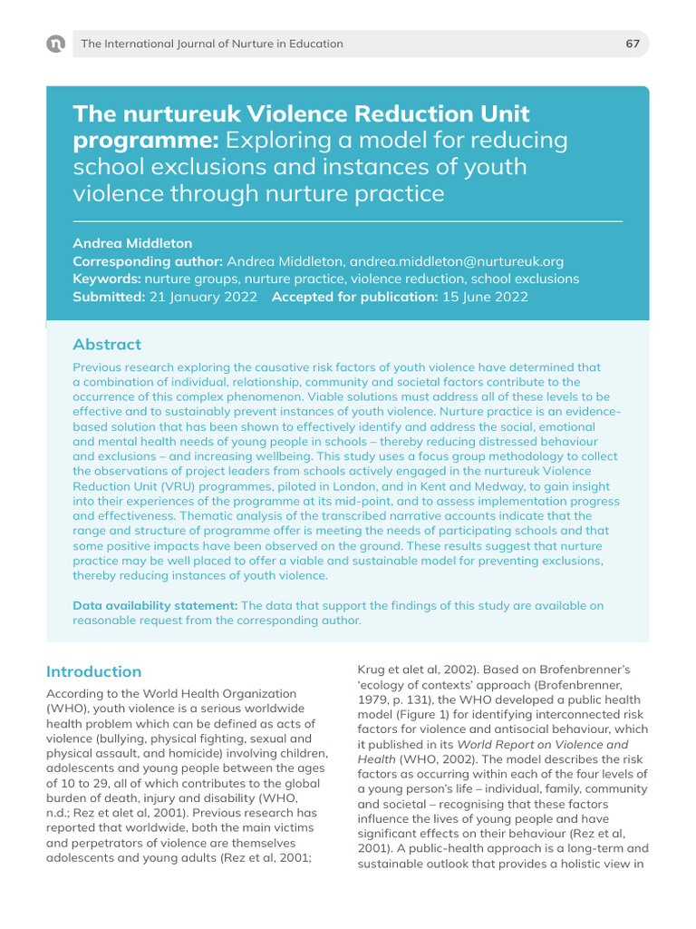 IJNE Vol 8 The Nurtureuk Violence Reduction Unit Programme - Andrea Middleton | PDF | Violence ...