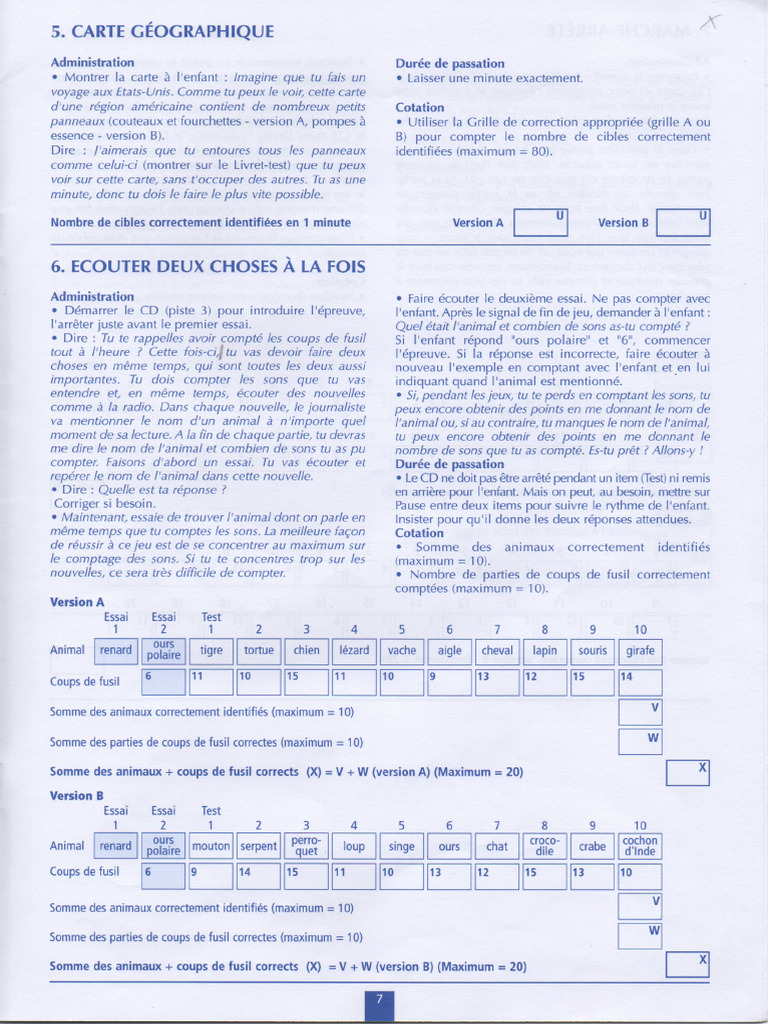 Cahier de passation 7 11 | PDF
