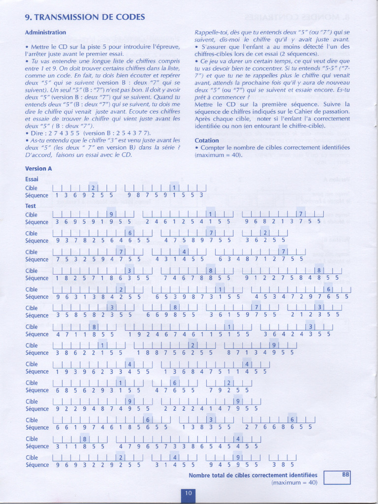 Cahier de passation 10 11 | PDF