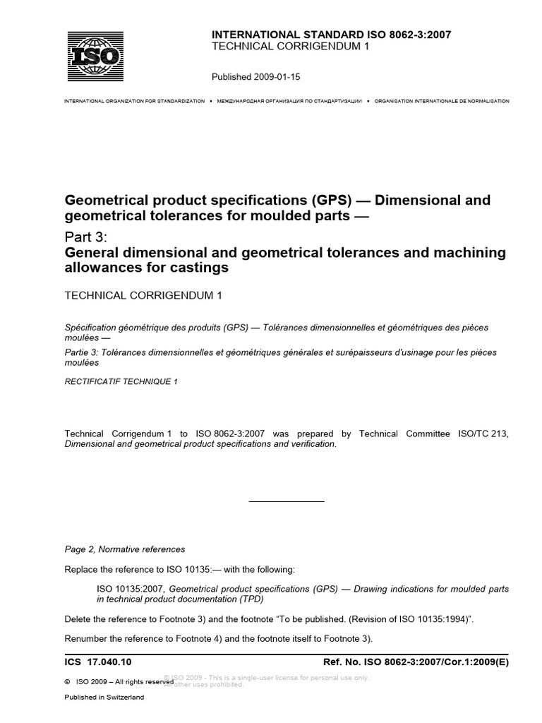 ISO 8062-3 2007 Corrigendum | PDF | International Organization For ...