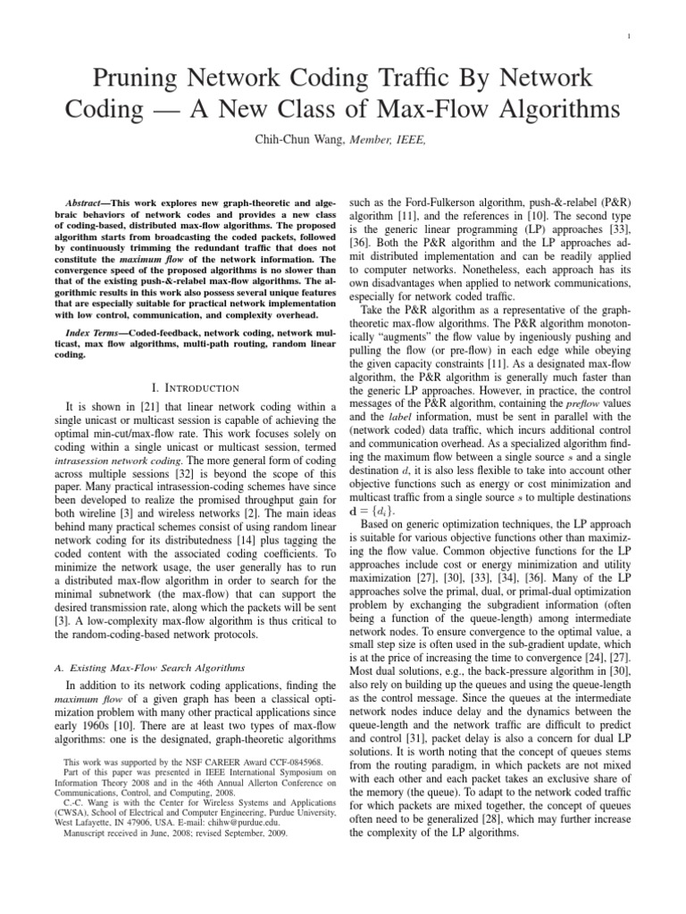 Pruning Network Coding Traffic by Network Coding - A New Class of Max-Flow Algorithms | PDF ...