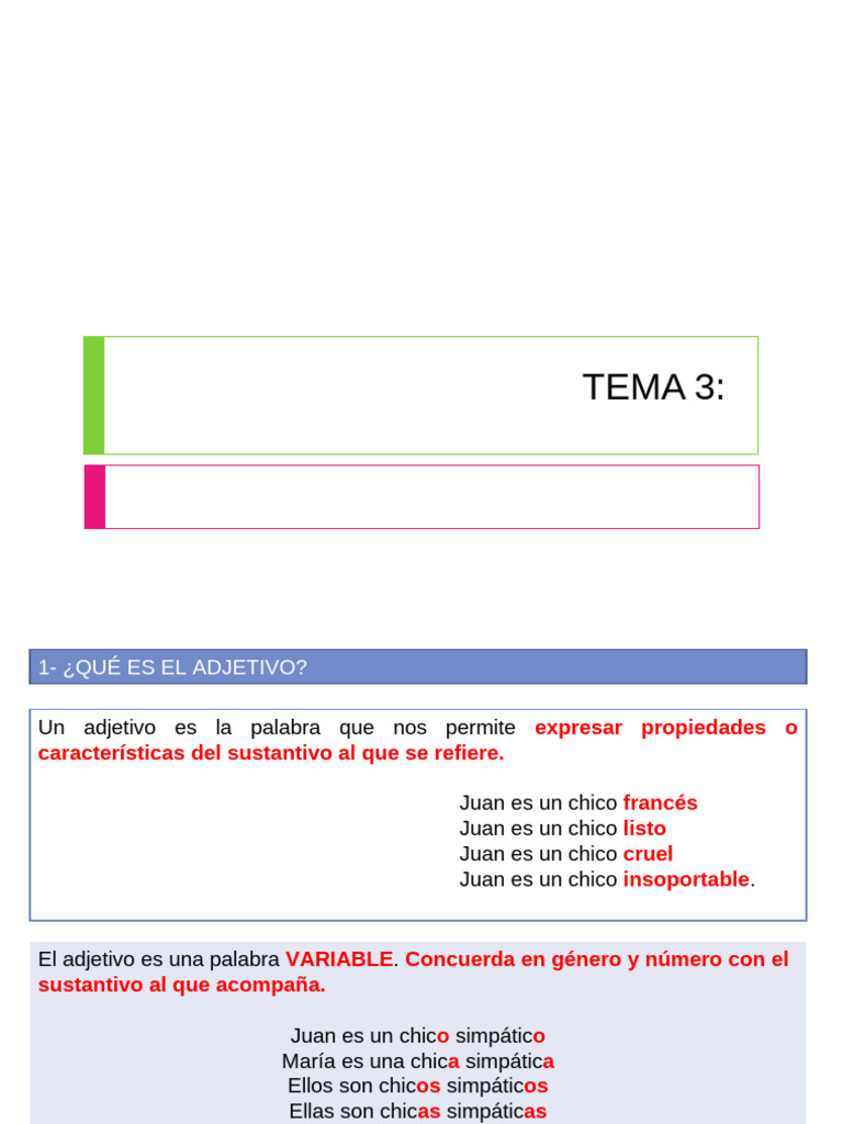 El adjetivo | PDF | Adjetivo | Numero Gramatical