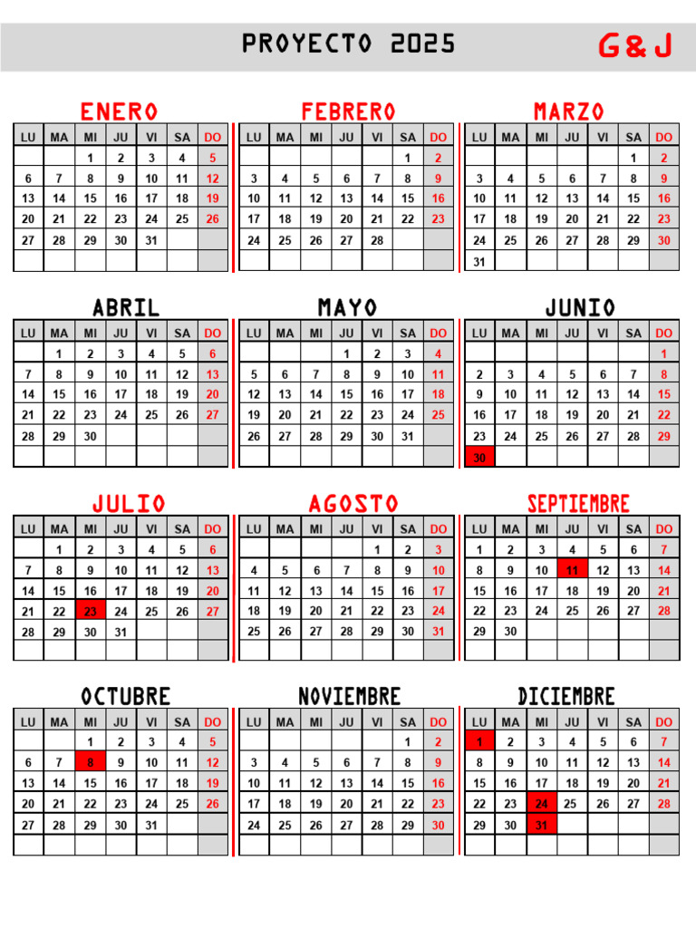 CALENDARIO PROYECTO 2025 | PDF