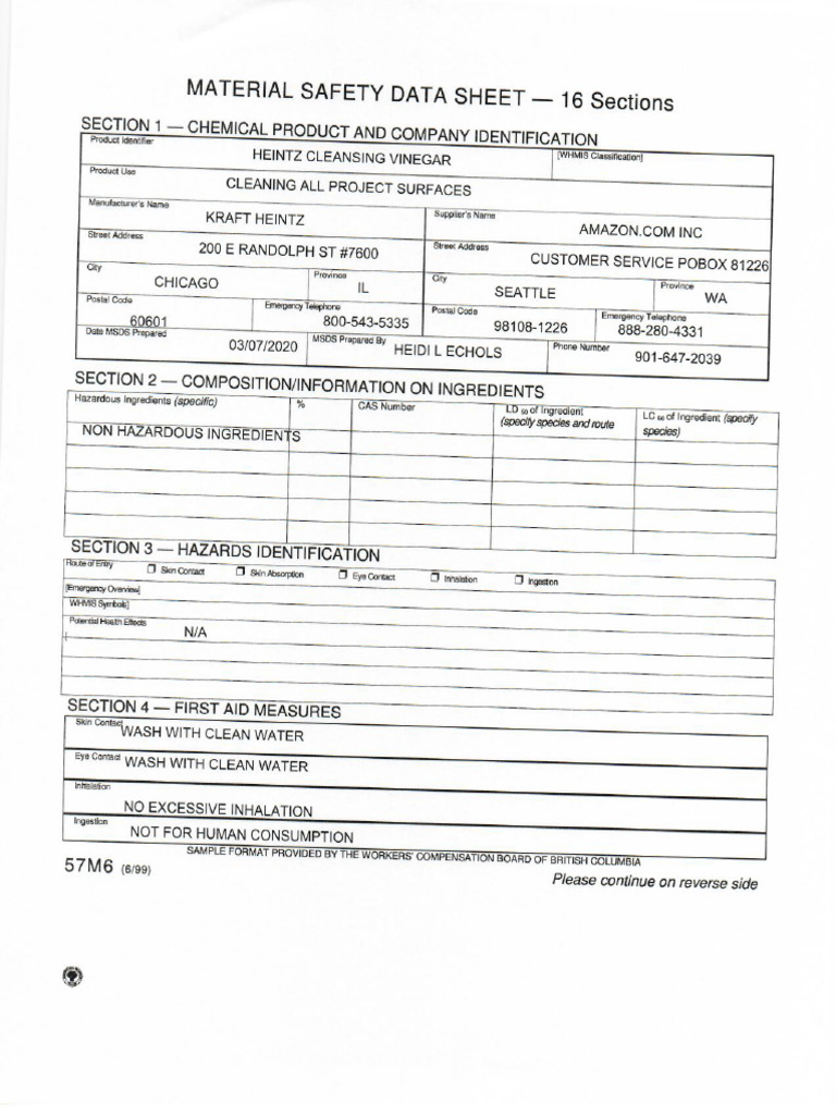 Material Safety Data Sheets | PDF