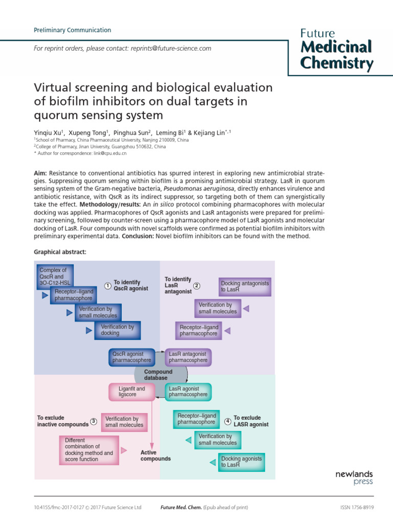 Virtual Screening and Biological Evaluation of Biofilm Inhibitors On Dual Targets in Quorum ...