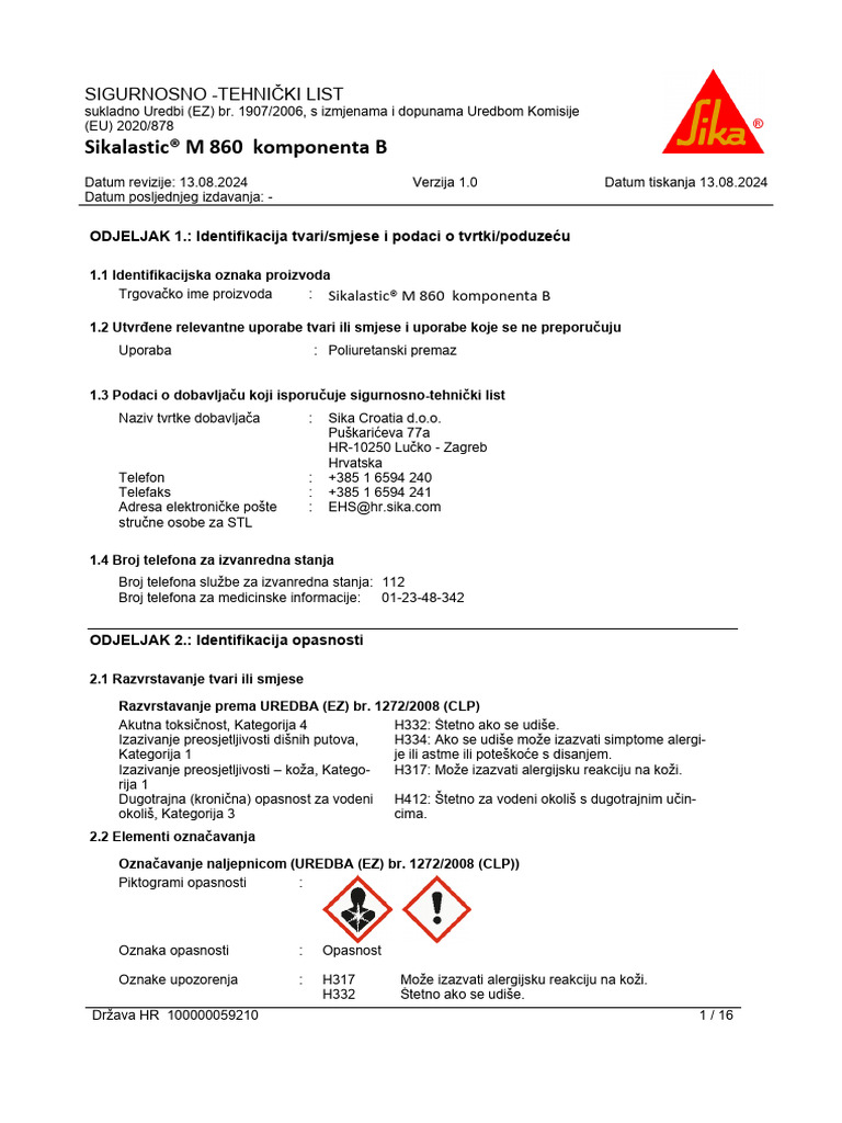STL Sikalastic M860 MSeal860 Komponenta B HR | PDF