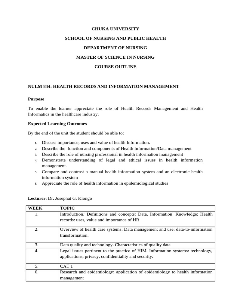 Health Records Management Course Outline | PDF | Health Informatics ...