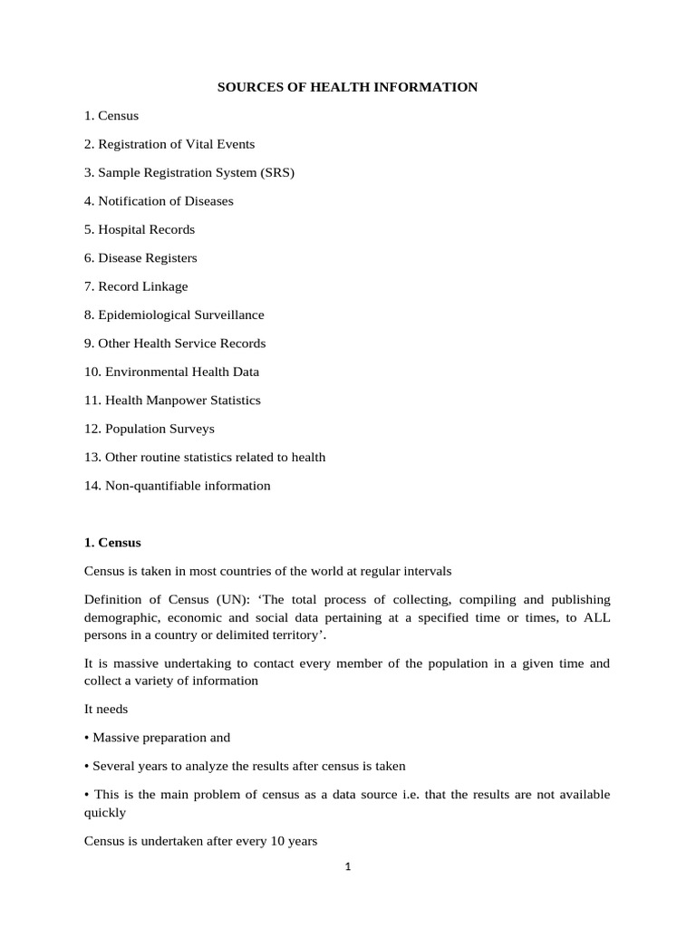 Sources of Health Information | PDF | Census | Hospital