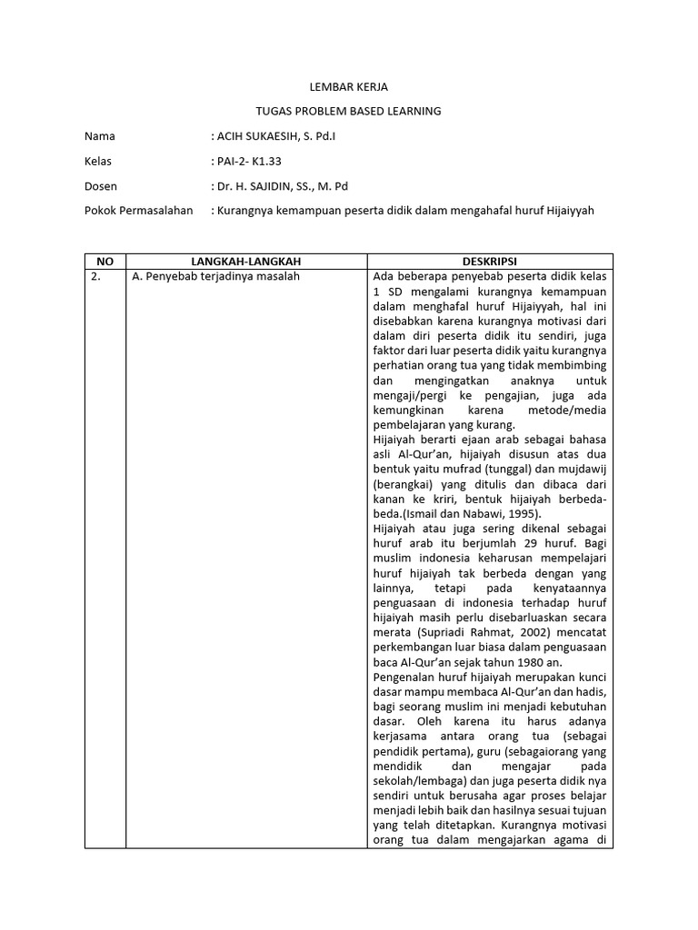 REVISI - TUGAS PROBLEM BASED LEARNING (Penyebab Terjadinya Masalah) | PDF