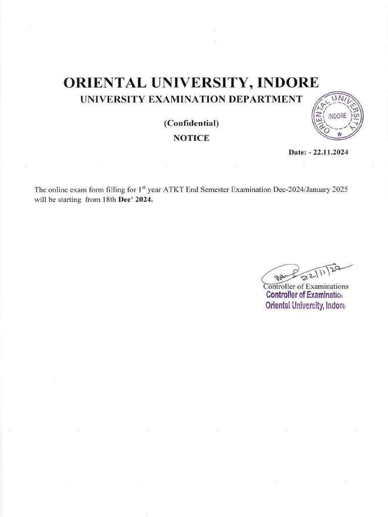 Notice 1 Sem Atkt Exam Form | PDF