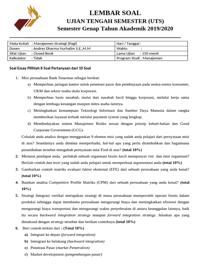 Lembar Soal UTS Pagi 2019 2020 | PDF