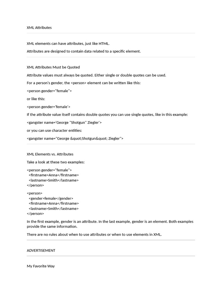 Xml Attributes Pdf Xml Html