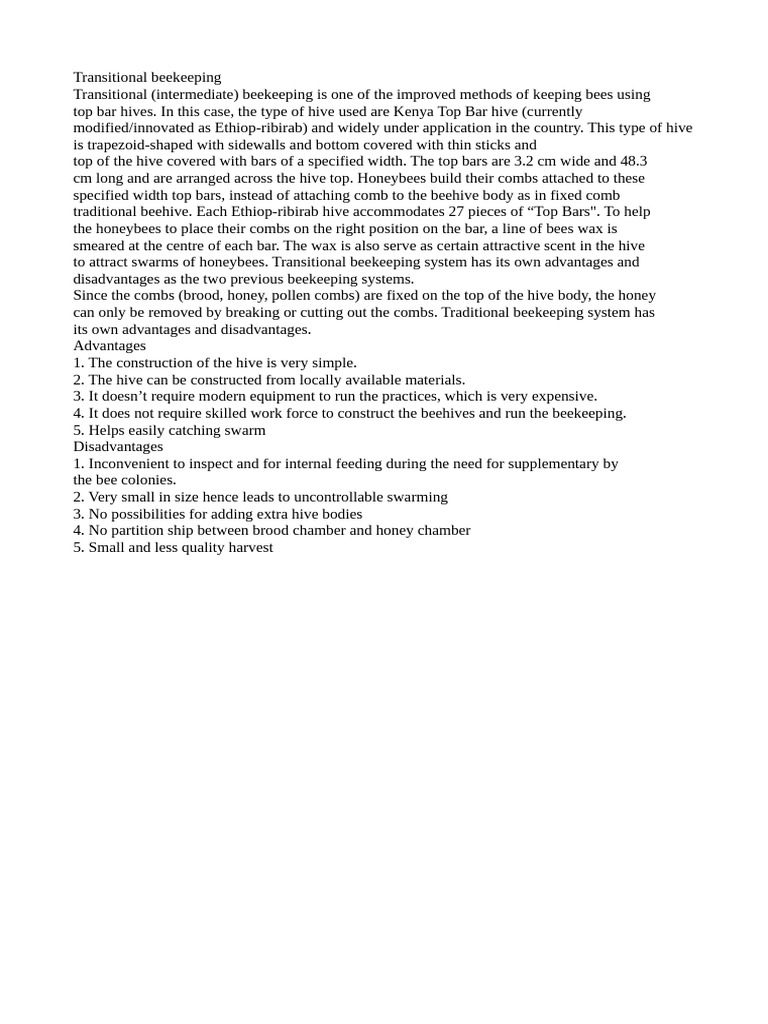Advantages and Disadvantages of Transitional Beekeeping | PDF
