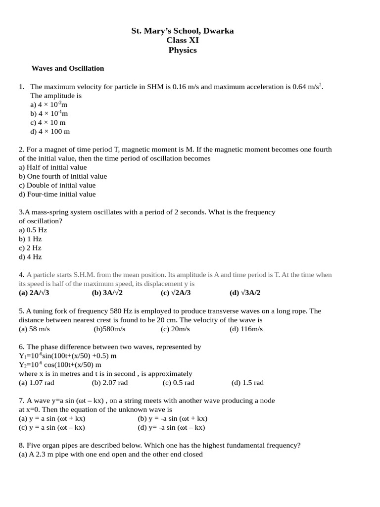 Phy Xi Practice Worksheet | PDF | Waves | Potential Energy