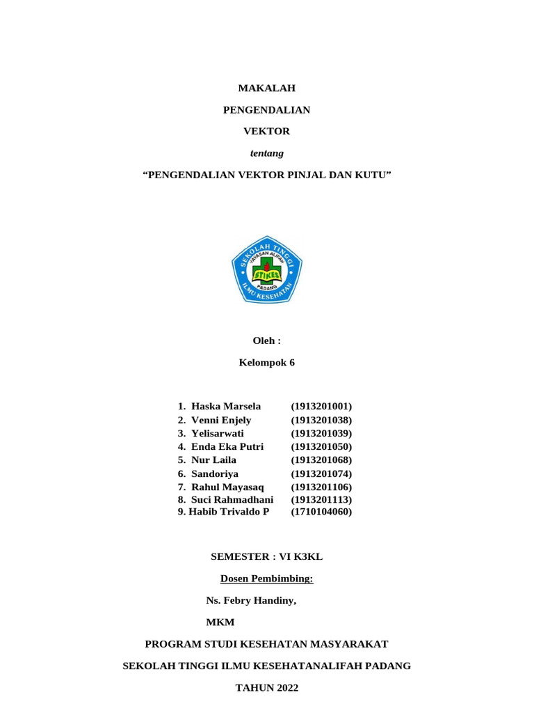 Makalah Pengendalian Vektor Pinjal Dan Kutu Kelompok 6 K3KL | PDF