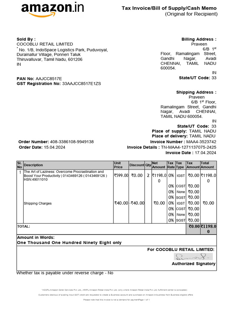 book bill 1 | PDF | Invoice | Taxes