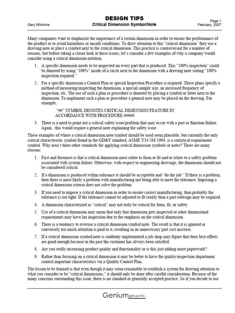 Critical Dimension Symbol Note | PDF | Engineering Tolerance
