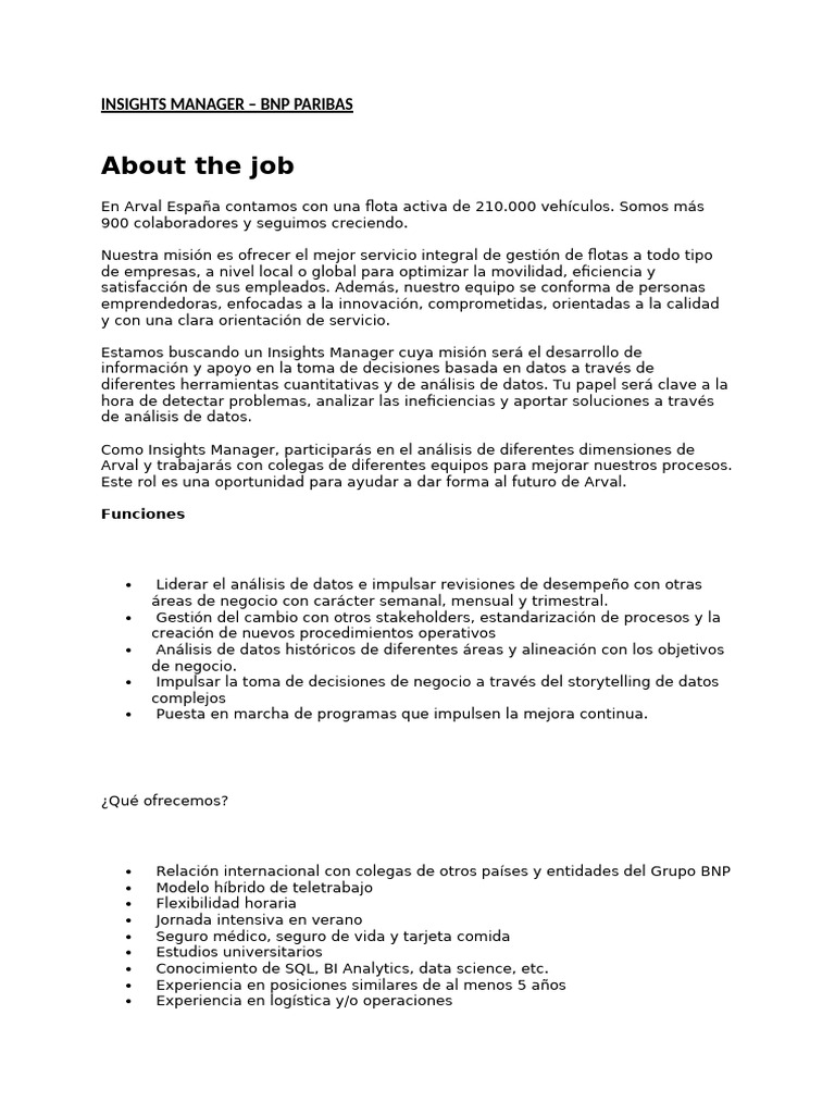 Insights Manager en BNP Paribas | PDF