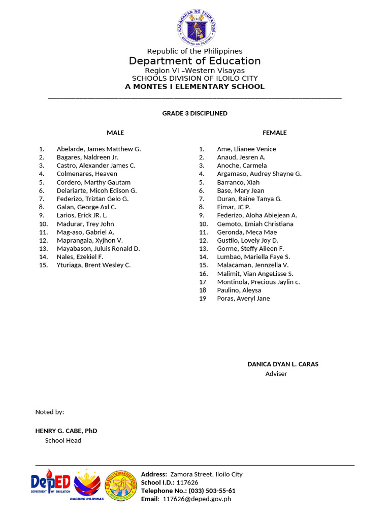 Grade 3 List of Learners | PDF