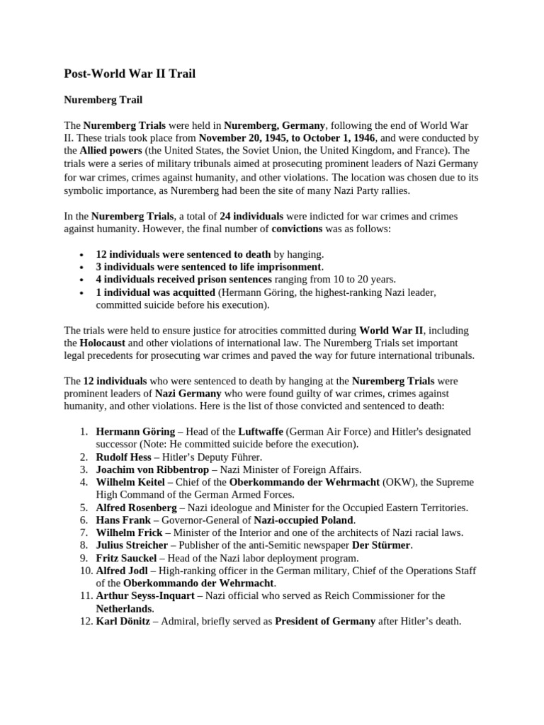 Post World War II Trails | PDF | Nuremberg Trials | Benito Mussolini