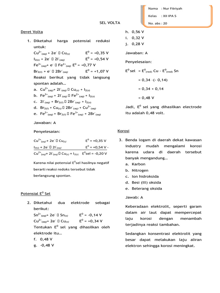 82782672 Soal Pembahasan Sel Volta | PDF