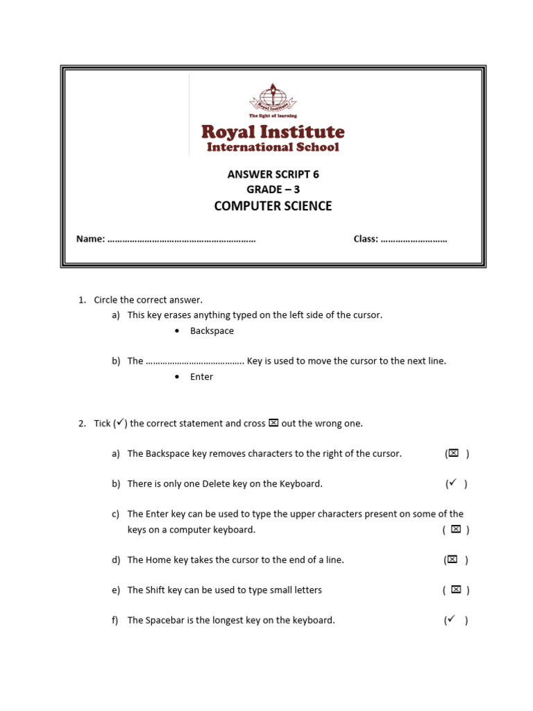 Computer Science Grade 3 Keyboard Quiz | PDF