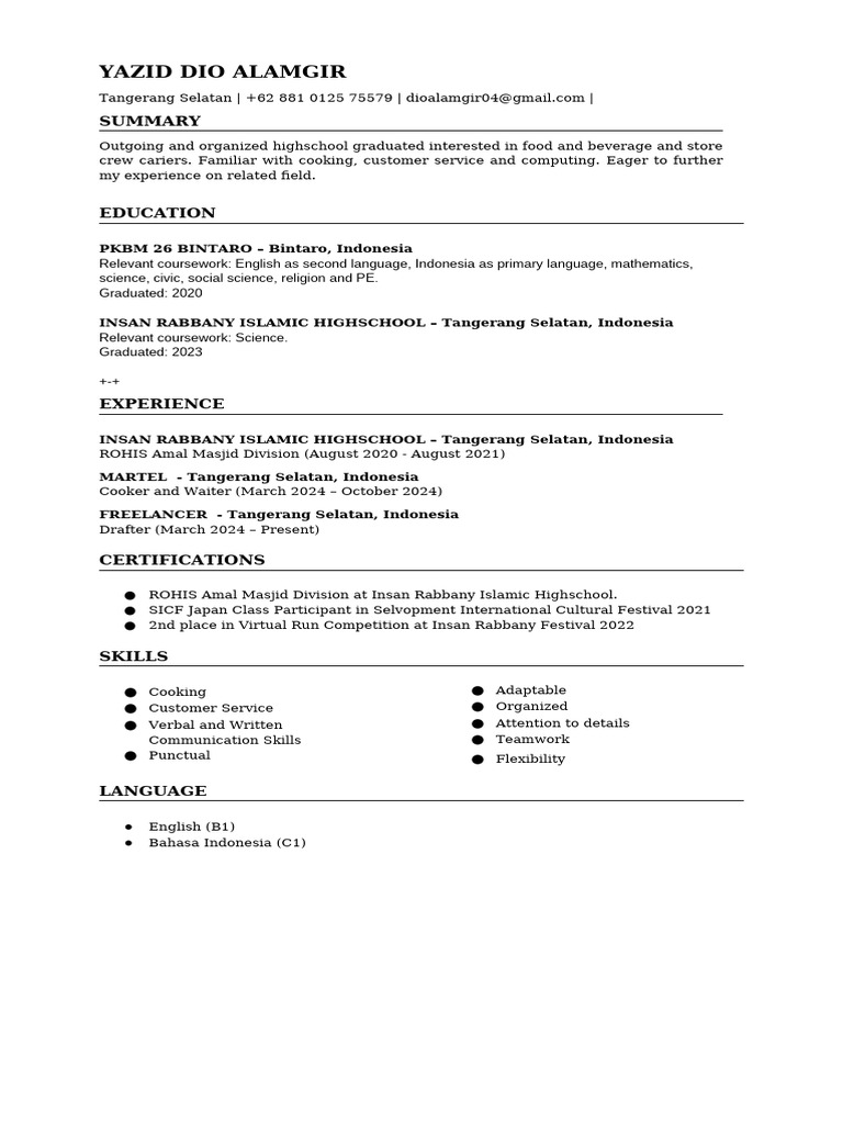 CV Yazid Dio Alamgir | PDF