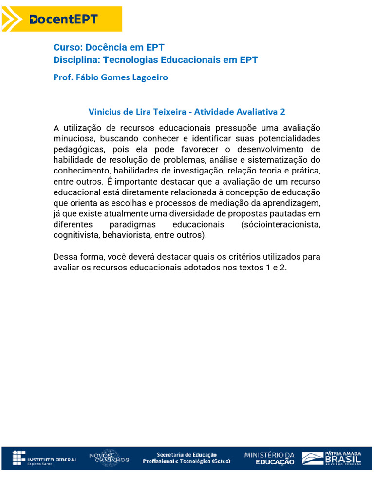 Vinicius de Lira Teixeira - Atividade Avaliativa 2 | PDF