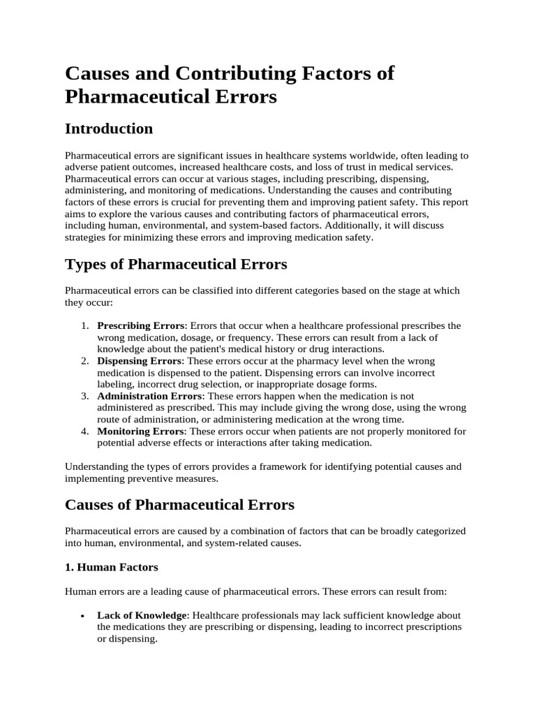 Causes and Contributing Factors of Pharmaceutical Errors | PDF | Medical Error | Medical ...