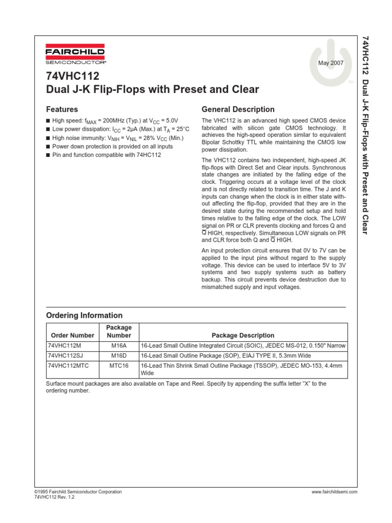 74HC112 (Flip Flop J-K) | PDF | Semiconductor Devices | Electronic Design