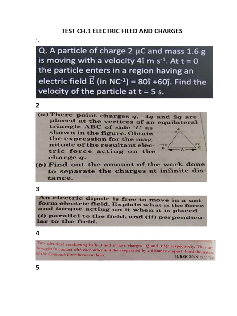 Electric Fields and Charges MCQs | PDF