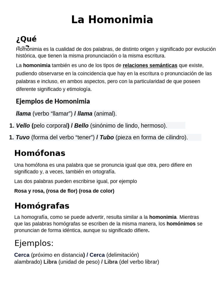 Homonimia: Tipos y Ejemplos Claros | PDF