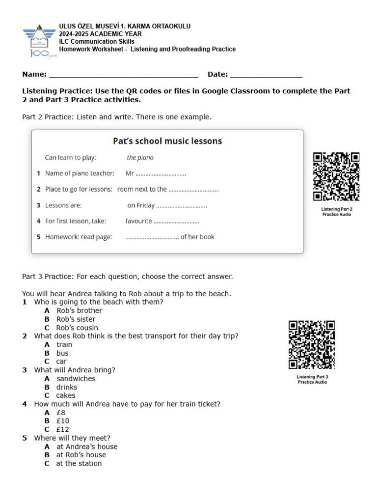 ILC CS Homework - Listening and Proofreading Practice | PDF