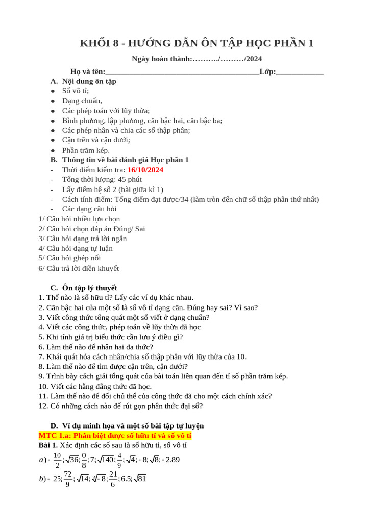 K8-Đề-cương-HP1 | PDF