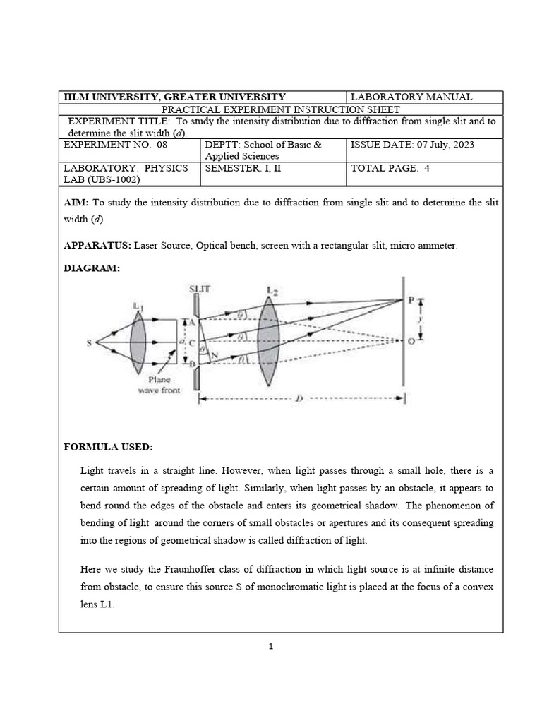Exp 7 | PDF | Diffraction | Physics