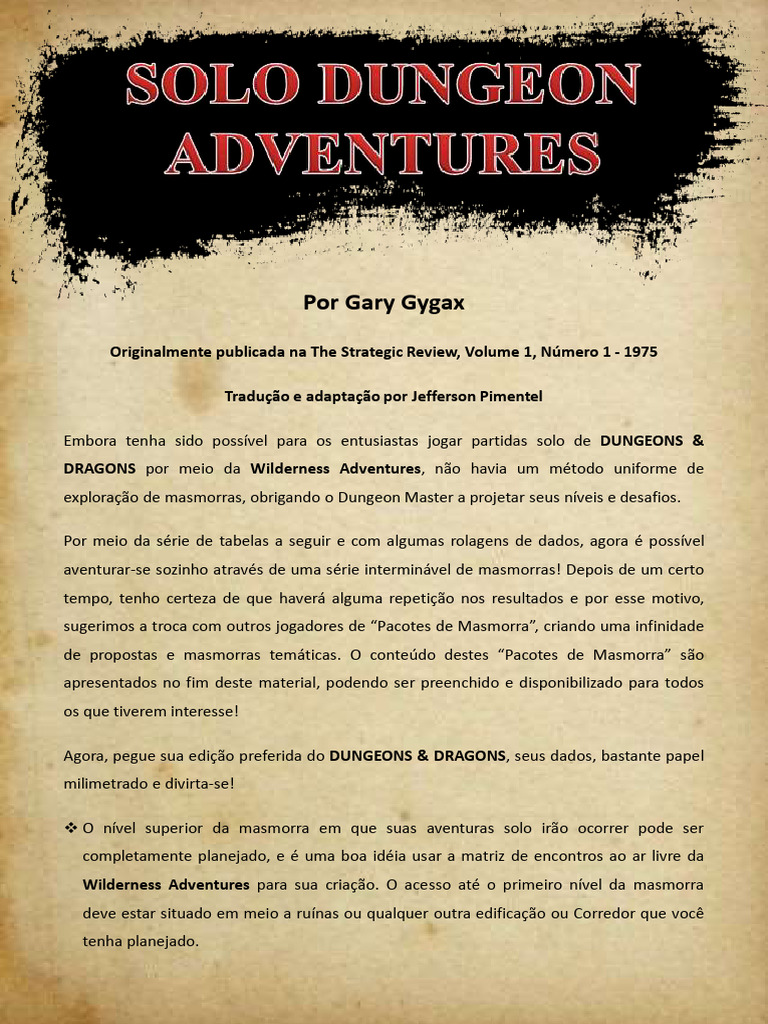Aventuras Solo em Masmorras D&D | PDF | Dungeons & Dragons (jogo)