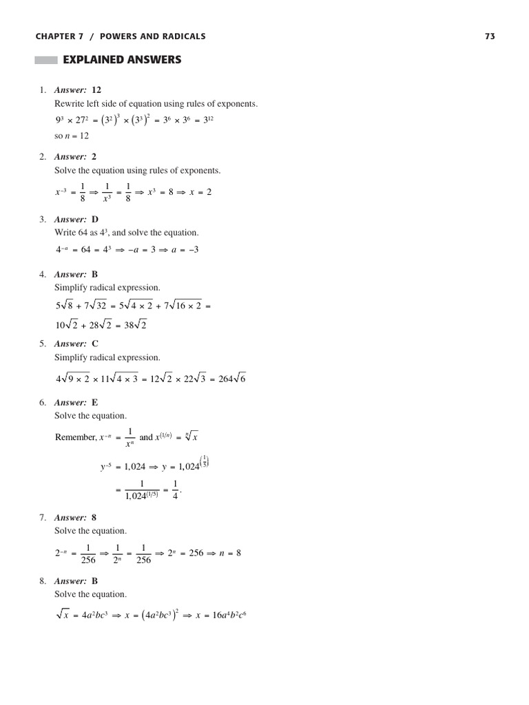 6.) Powers and Radicals-Solutions (1) | PDF | Mathematics ...