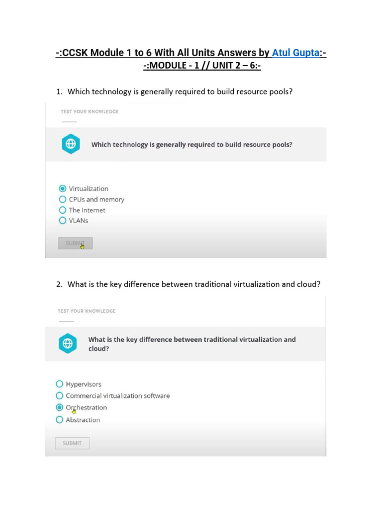 CCSK Module 1 To 6 With All Units Answers by Atul Gupta | PDF | Cloud Computing | Computer Security
