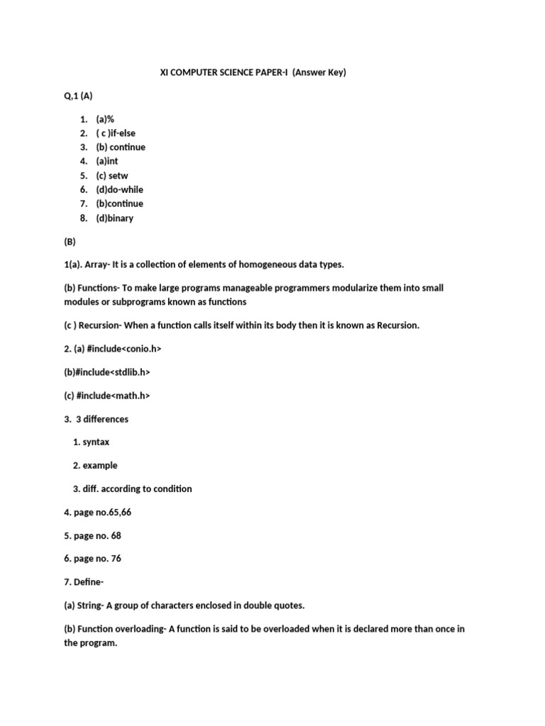 cs 2nd unit answer key | PDF