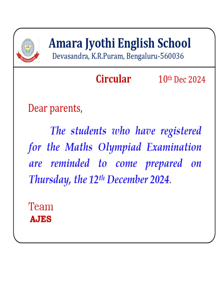 Math Olympiad Exam Circular. | PDF